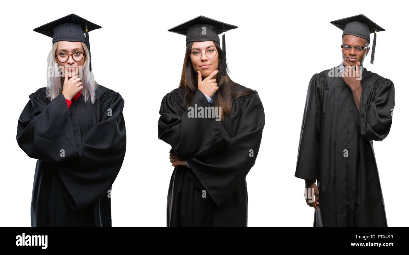 Collage of group of young student people wearing univerty graduated ...