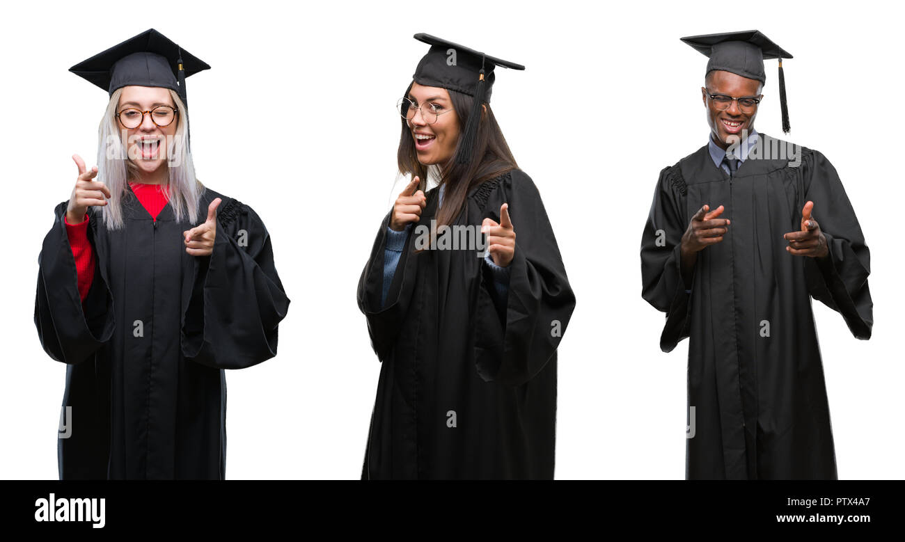 Collage of group of young student people wearing univerty graduated ...