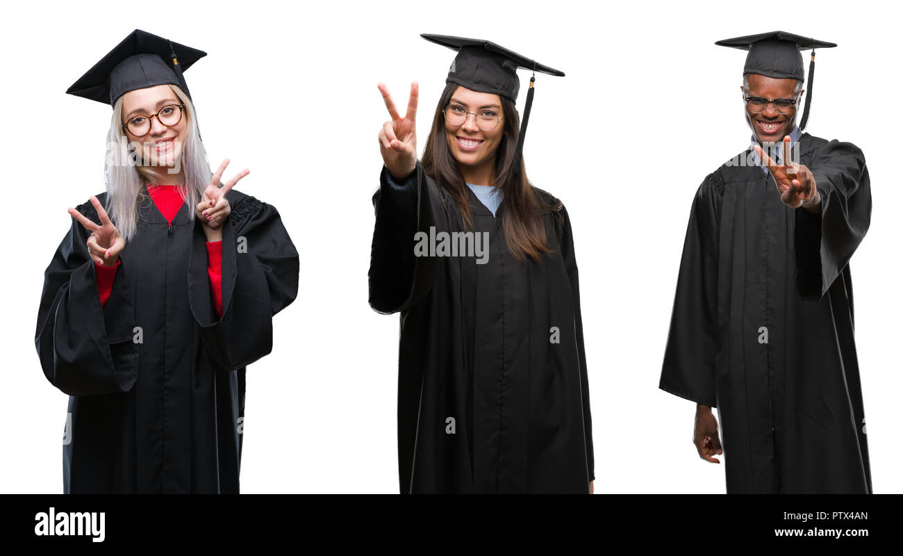 Collage of group of young student people wearing univerty graduated ...