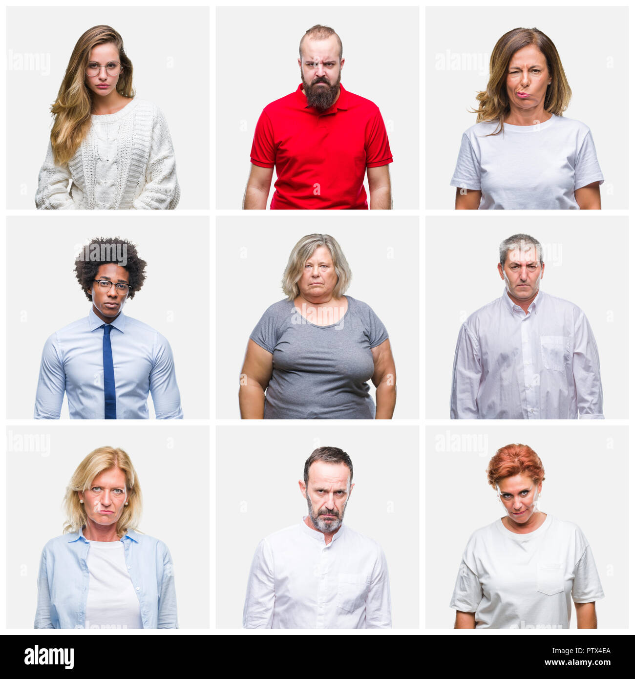 Collage of group of young, middle age and senior people over isolated ...