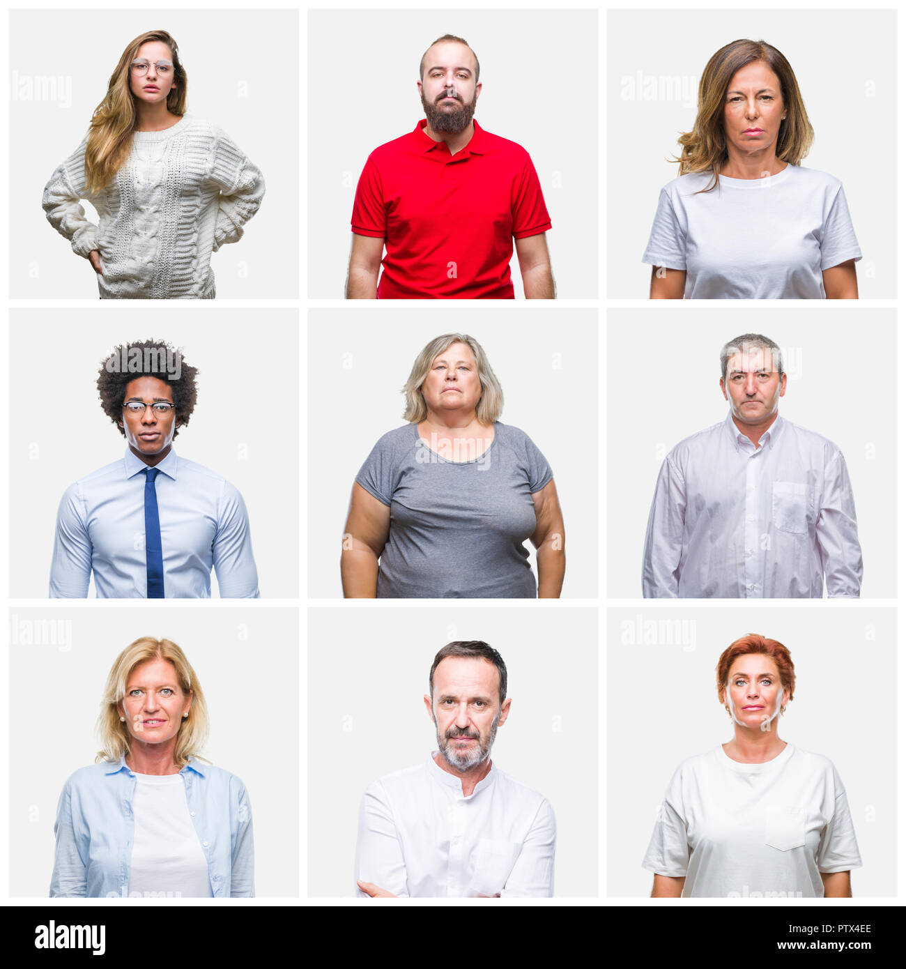 Collage of group of young, middle age and senior people over isolated ...
