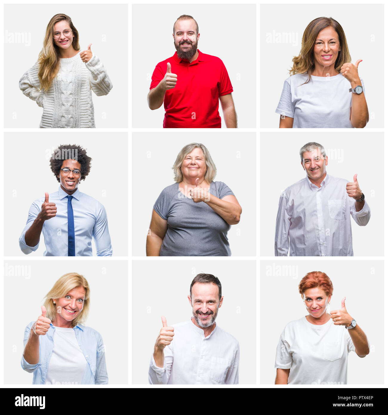 Collage of group of young, middle age and senior people over isolated ...