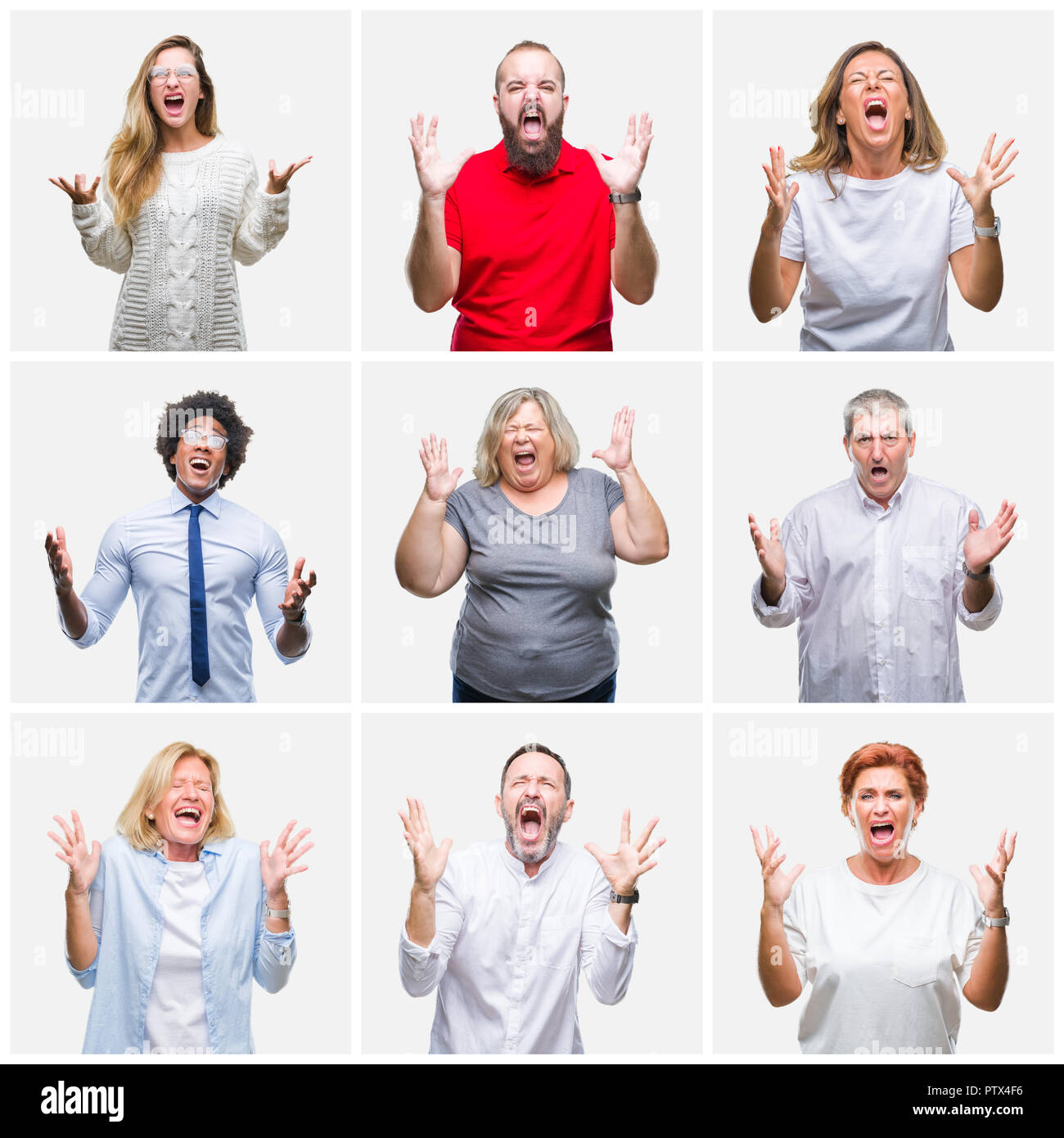 Collage of group of young, middle age and senior people over isolated ...