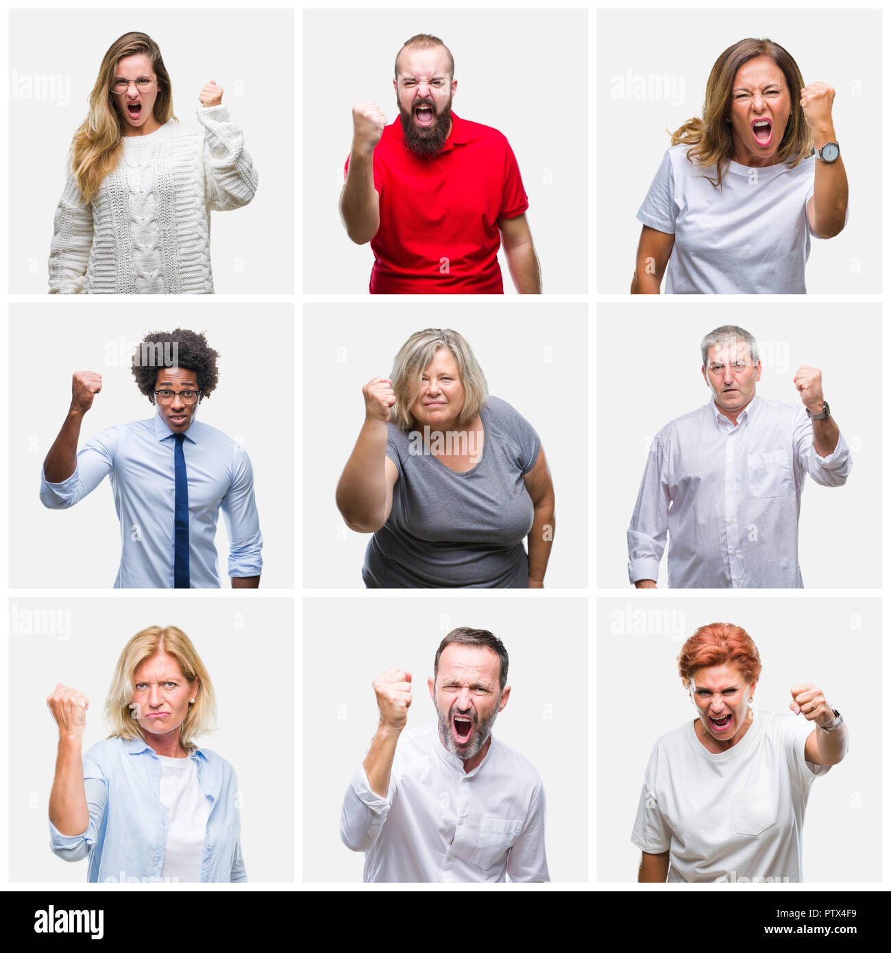 Collage of group of young, middle age and senior people over isolated ...