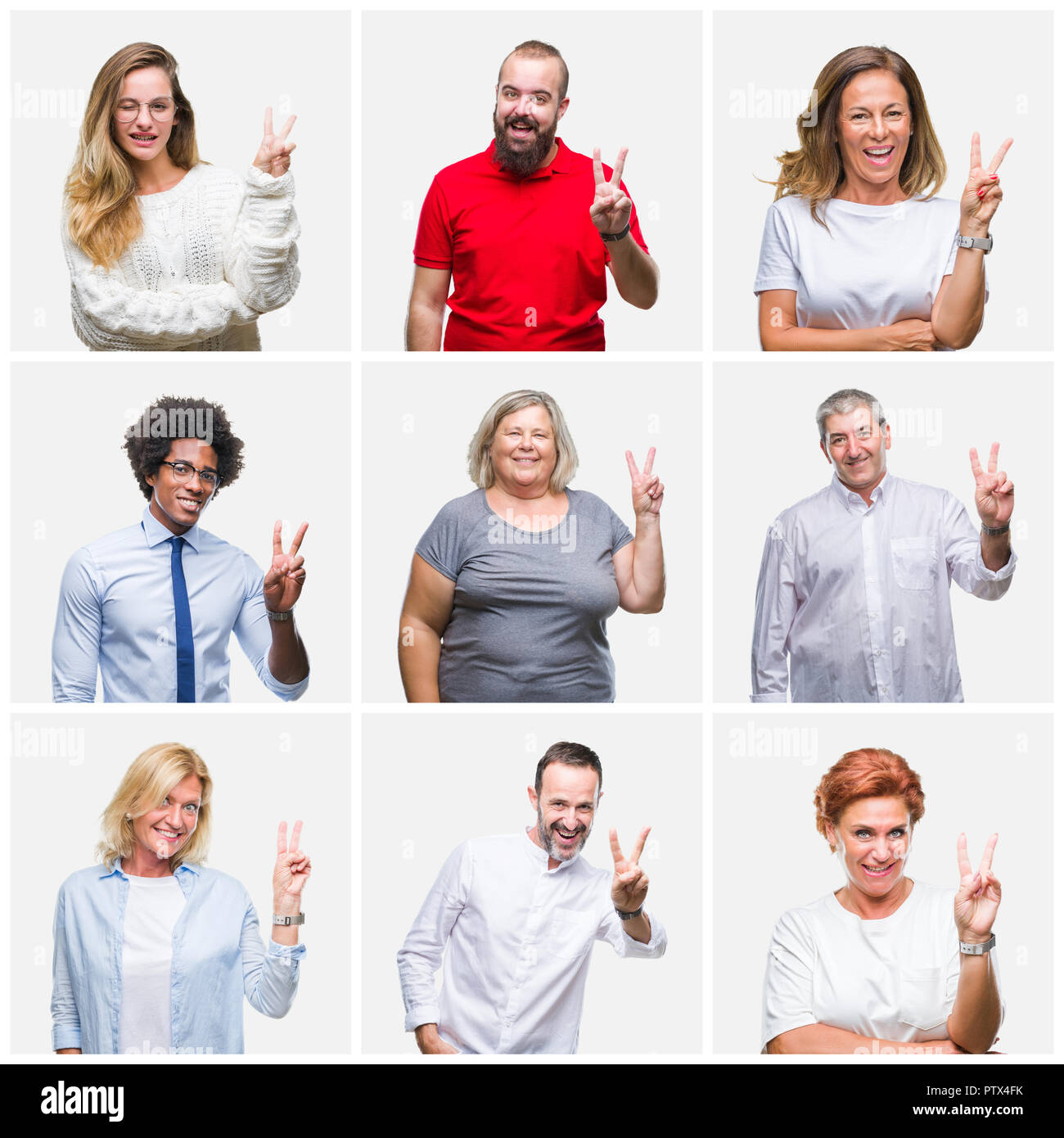 Collage of group of young, middle age and senior people over isolated ...