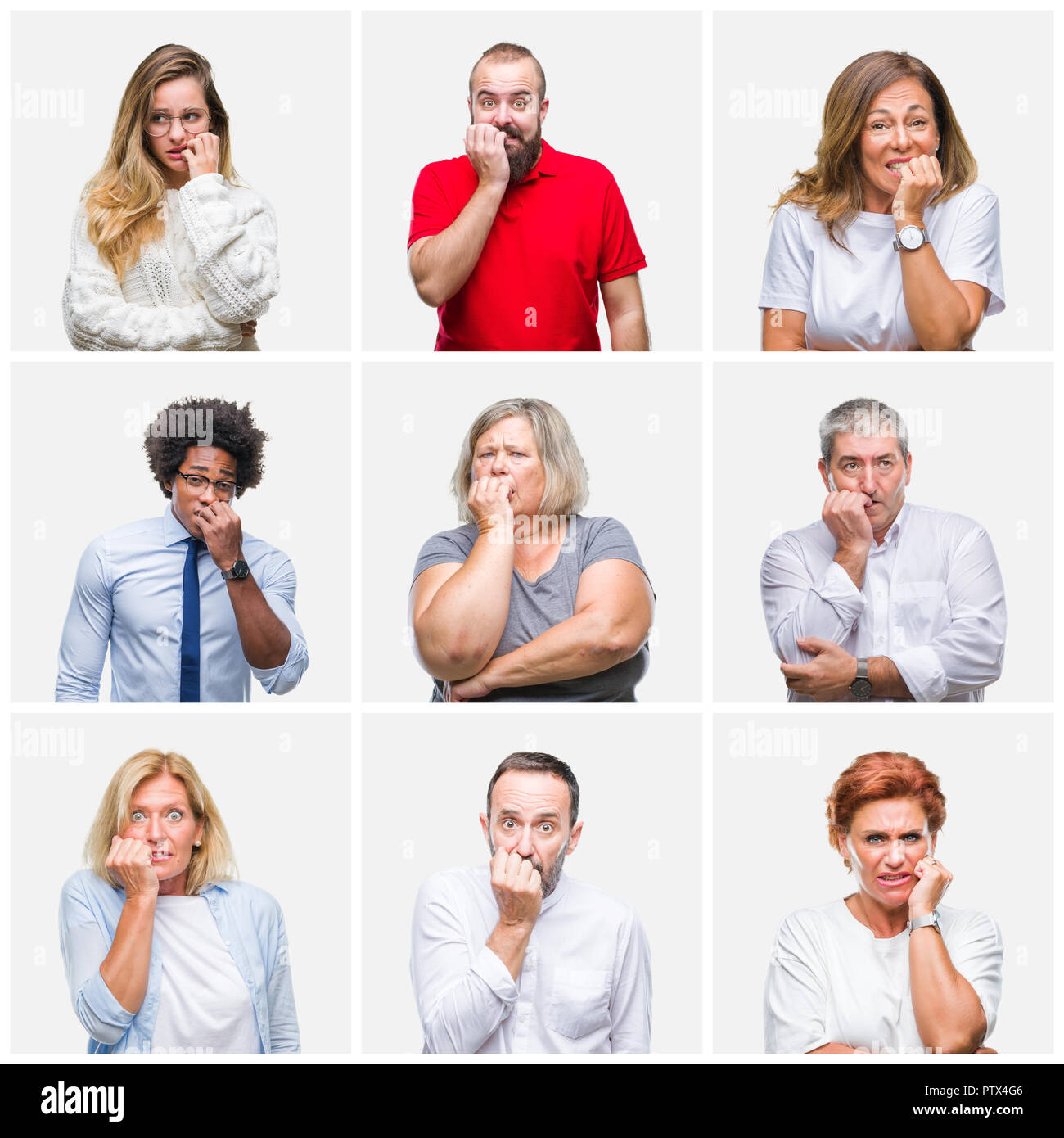 Collage of group of young, middle age and senior people over isolated ...