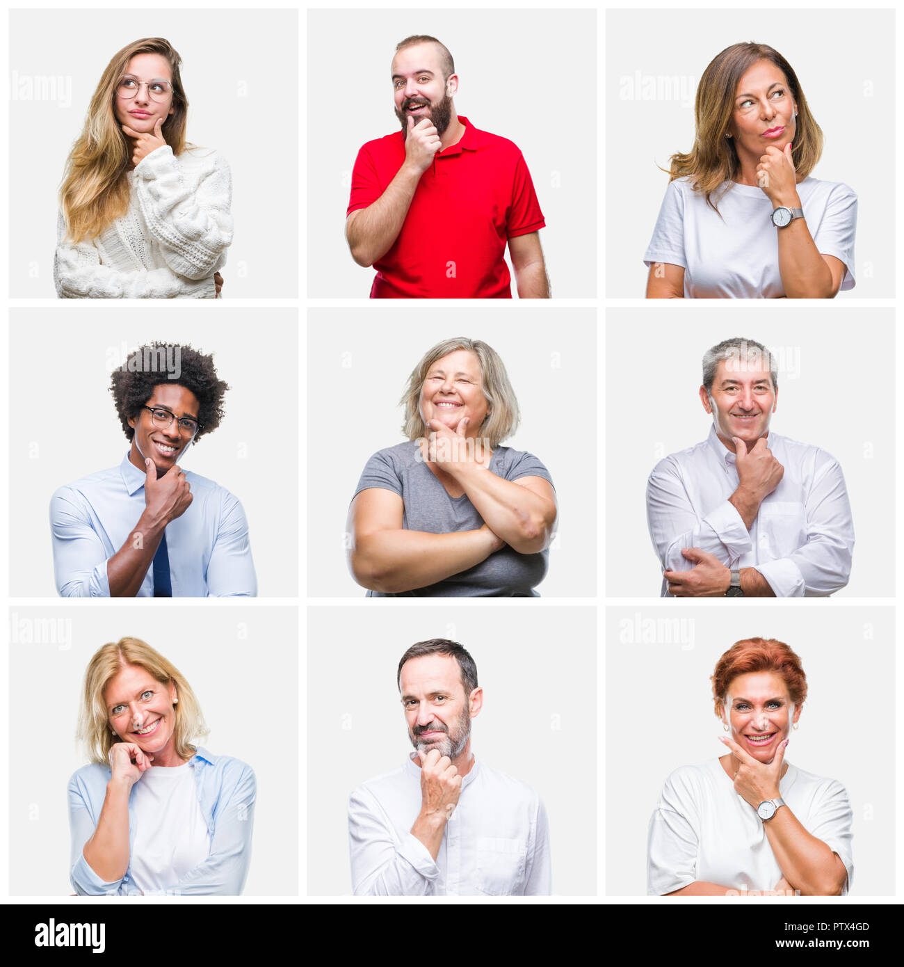 Collage of group of young, middle age and senior people over isolated ...