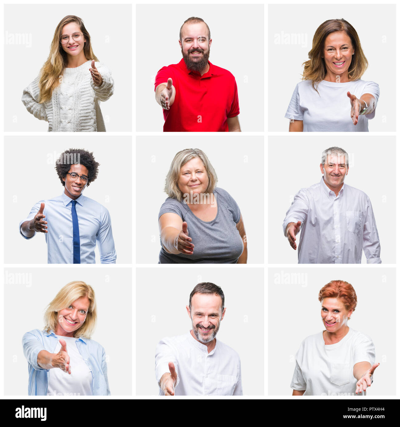 Collage of group of young, middle age and senior people over isolated ...