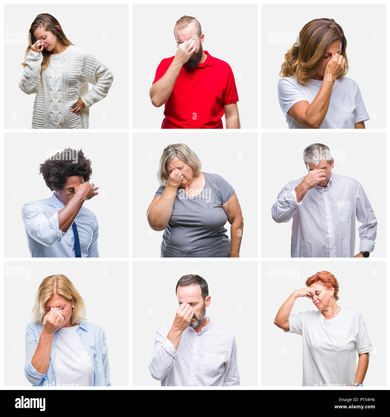 Collage of group of young, middle age and senior people over isolated ...