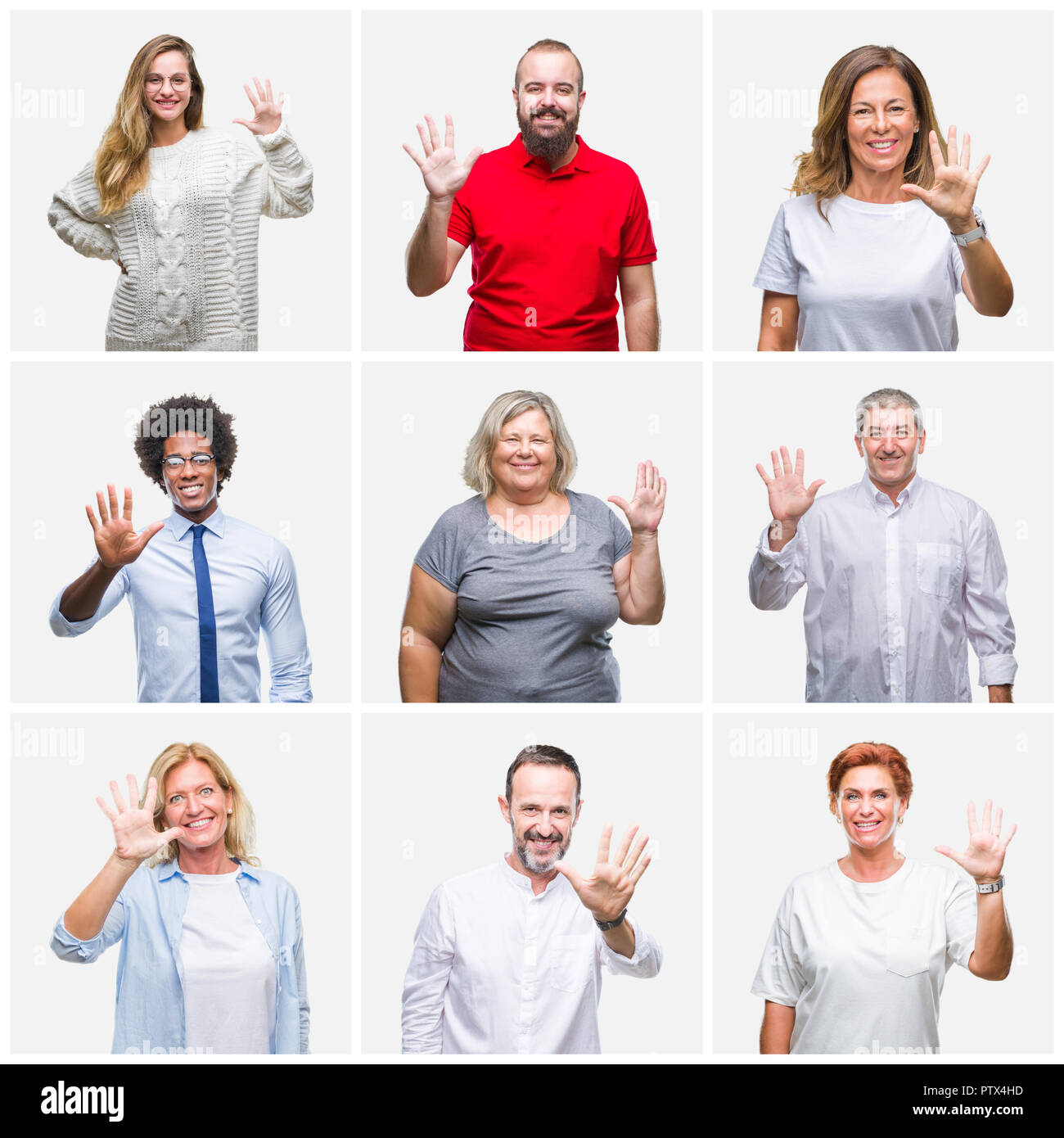 Collage of group of young, middle age and senior people over isolated ...