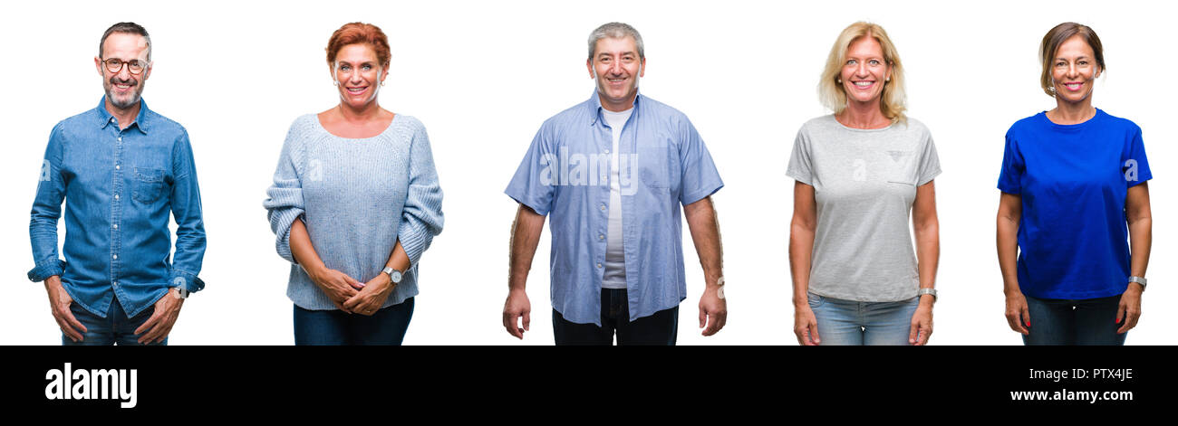 Collage of group of middle age and senior people over isolated ...