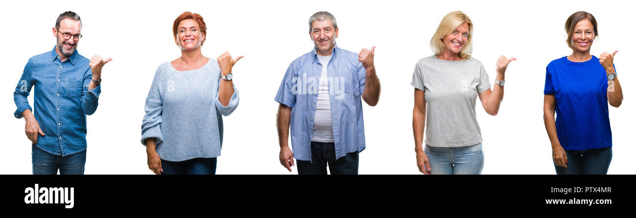 Collage of group of middle age and senior people over isolated ...