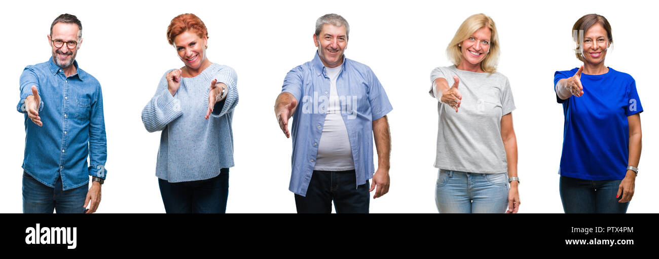 Collage of group of middle age and senior people over isolated ...
