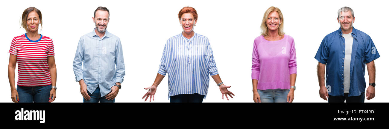 Collage of group of middle age and senior people over isolated ...