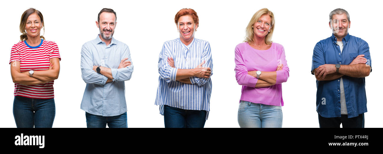 Collage of group of middle age and senior people over isolated ...