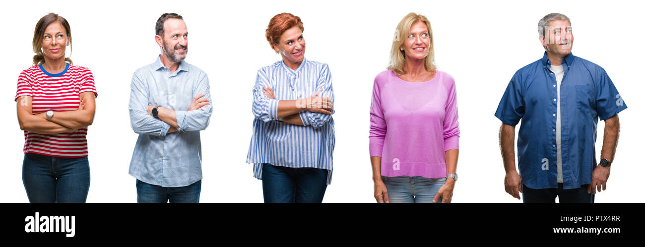 Collage of group of middle age and senior people over isolated ...