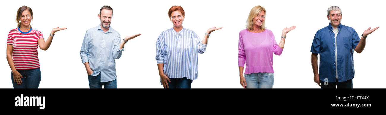 Collage of group of middle age and senior people over isolated ...