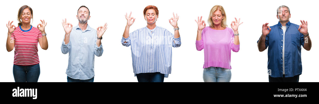 Collage of group of middle age and senior people over isolated ...