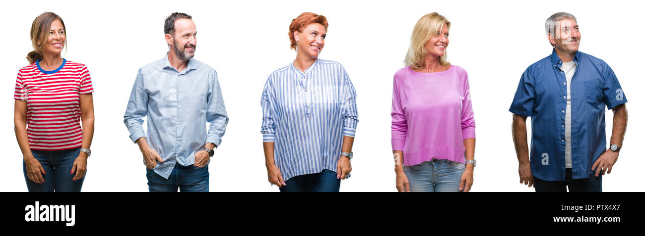 Collage of group of middle age and senior people over isolated ...