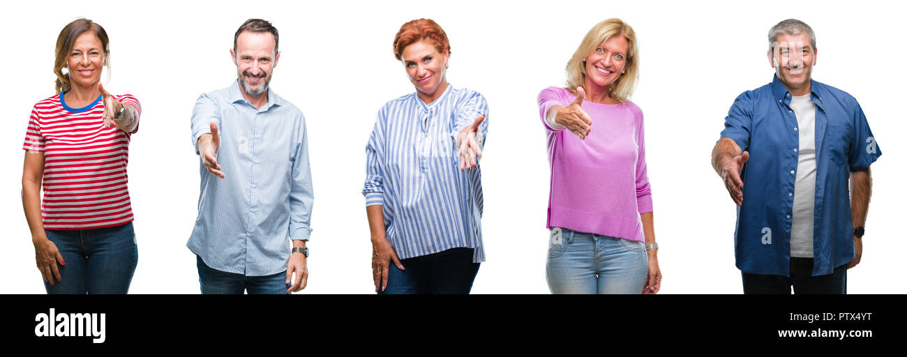 Collage of group of middle age and senior people over isolated ...