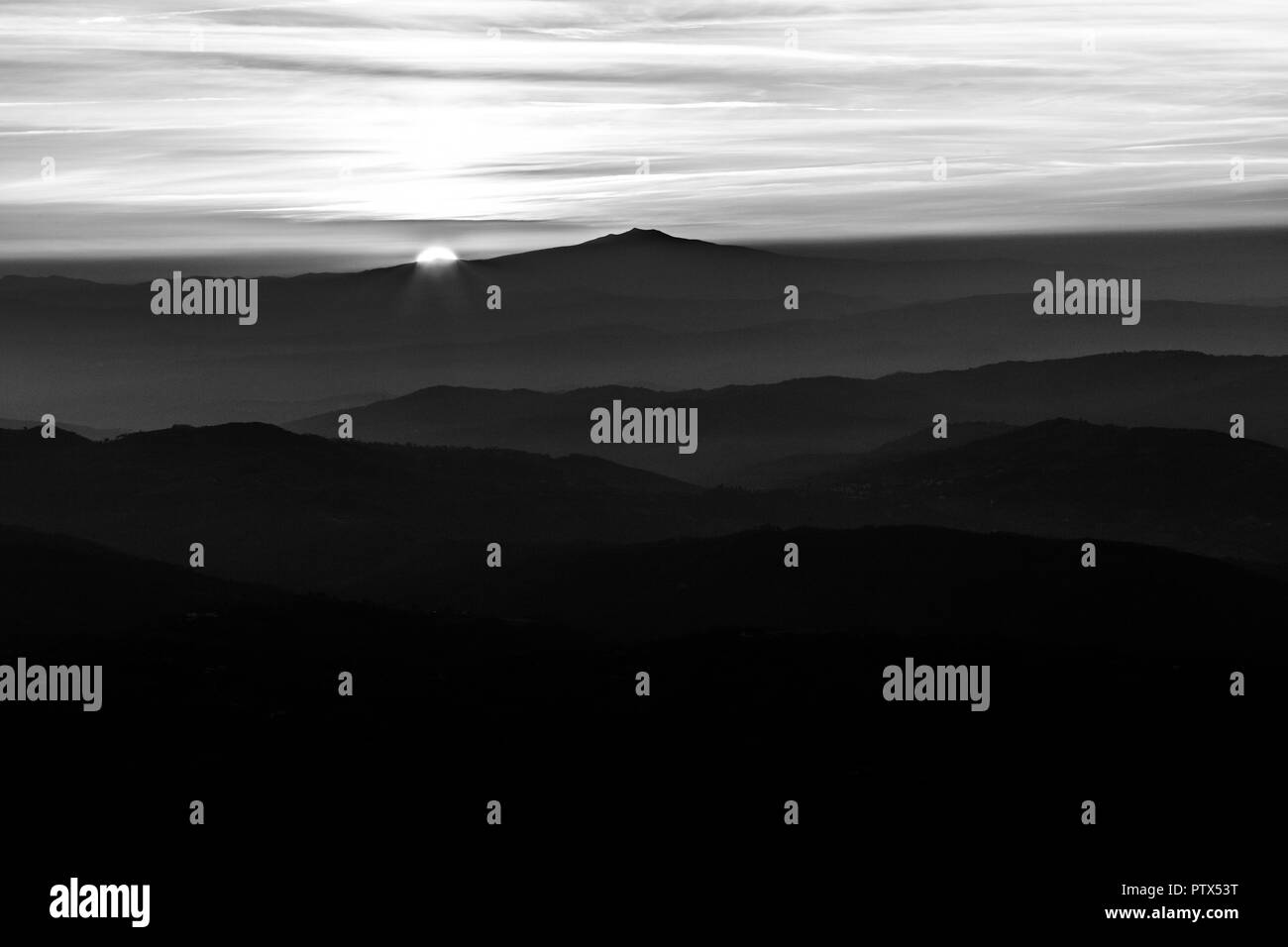 Beautiful landscape of panoramic view Black and White Stock Photos ...