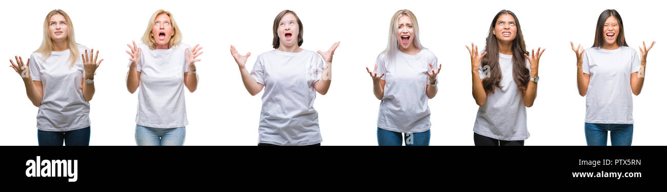 Collage of group of women wearing white t-shirt over isolated ...