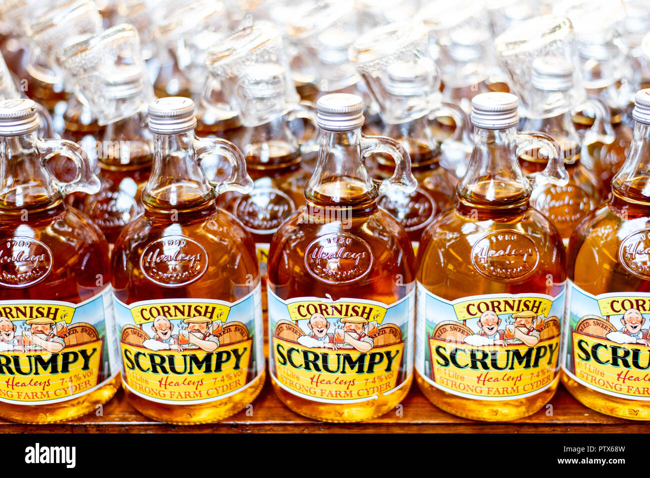 Bottles of Cornish Scrumpy produced by Healeys Cyder Farm, Cornwall, UK ...