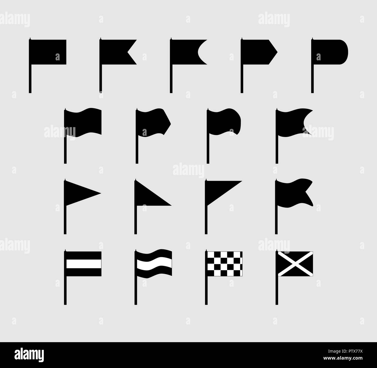 Set of 17 silhouette flat flags of various shapes and configurations ...