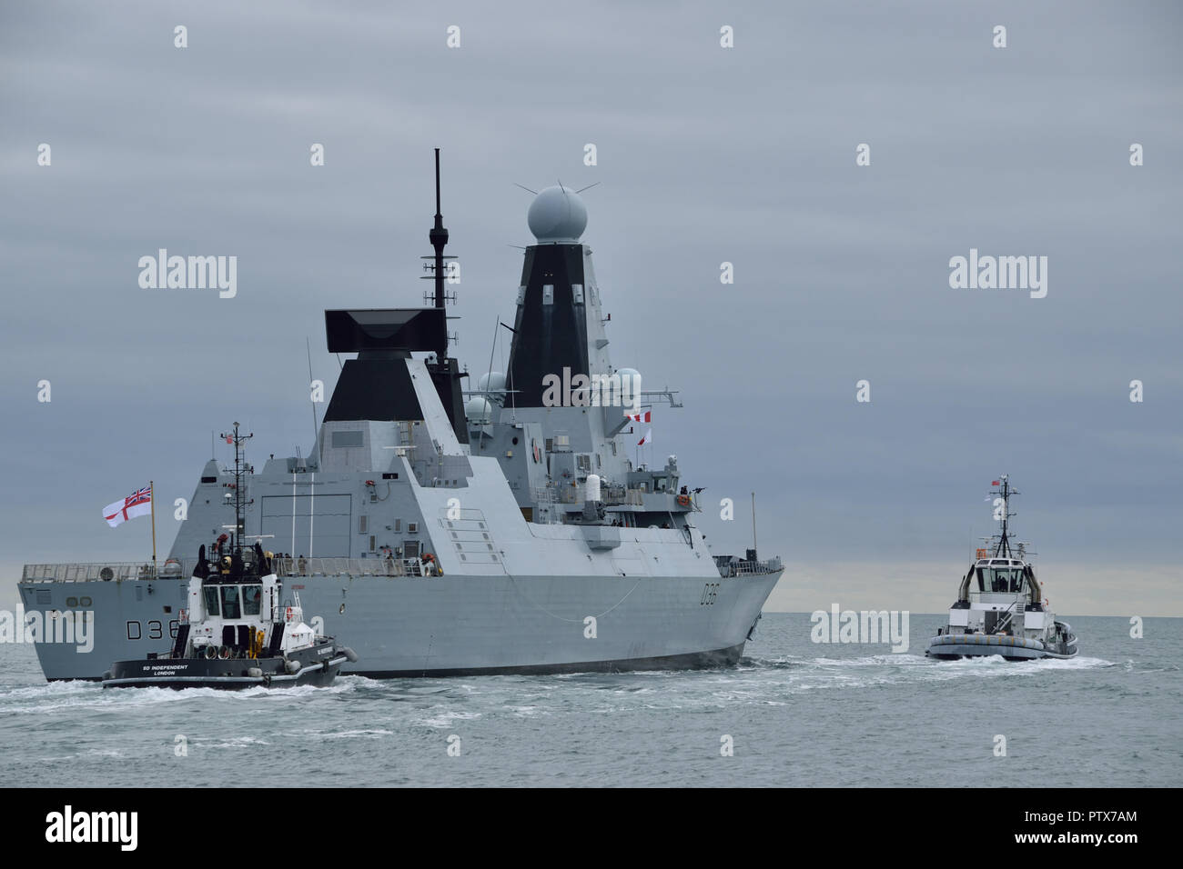Royal Navy warship HMS Defender heads out of Portsmouth Harbour to take ...