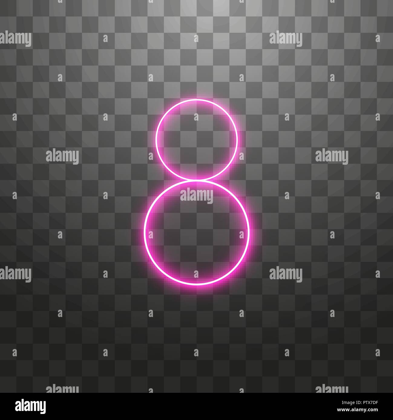 Alphabets Number 8 eight of blue neon on transparent background ...