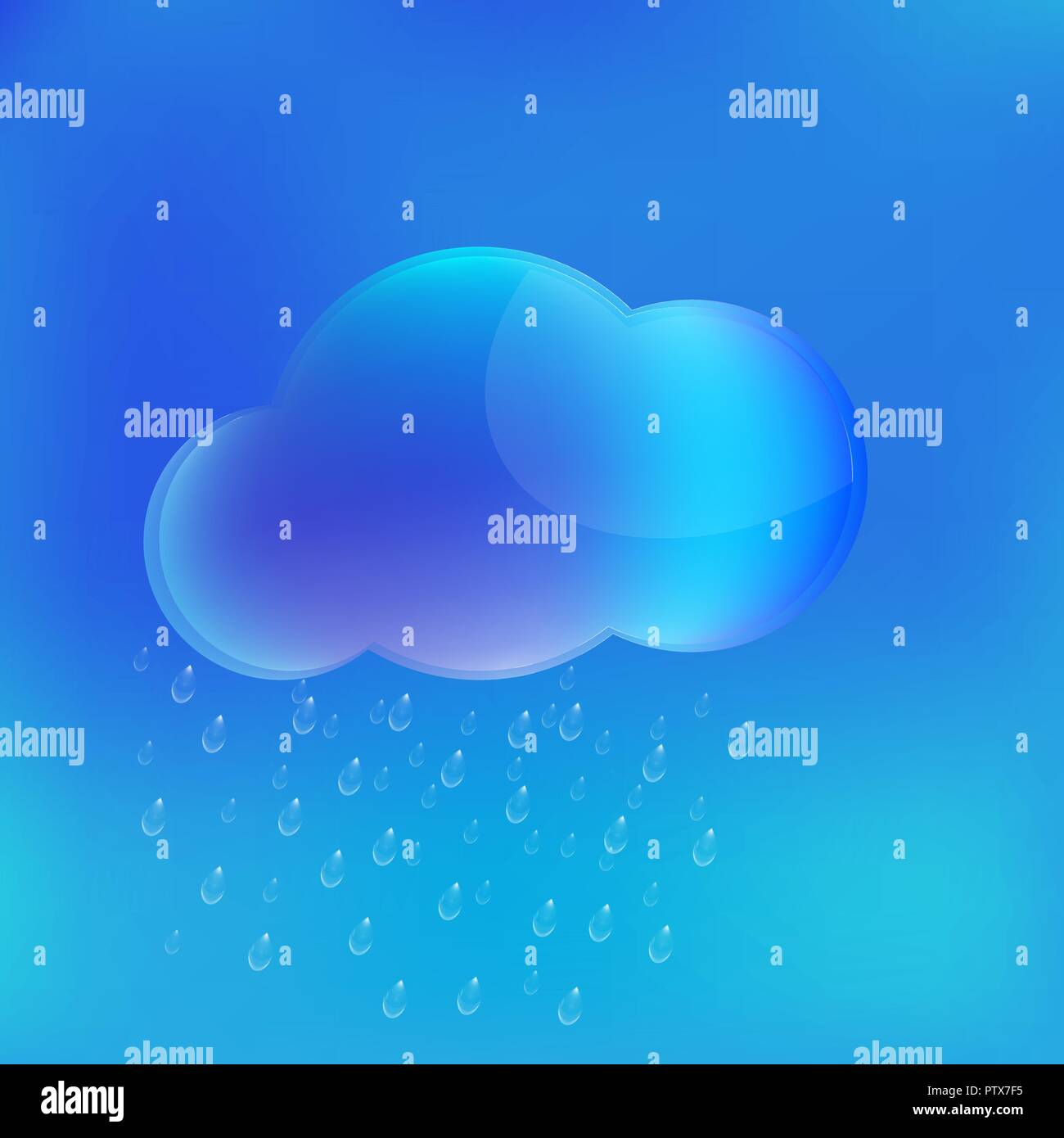 rain cloud with transparent raindrops falling obliquely from the wind ...