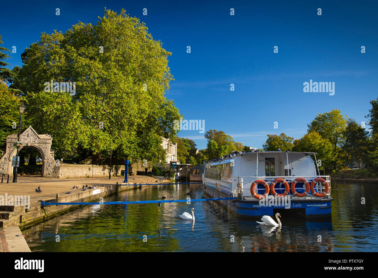 UK, Kent, Maidstone, Riverside, river tour boat Kentish Lady on River ...