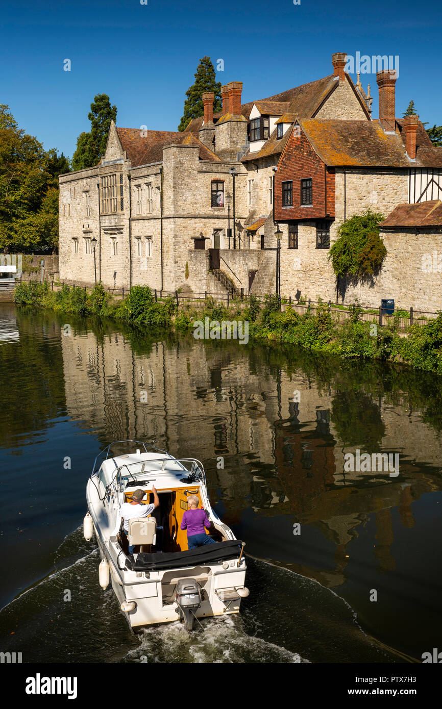 UK, Kent, Maidstone, Town Centre, leisure boat on River Medway passing ...