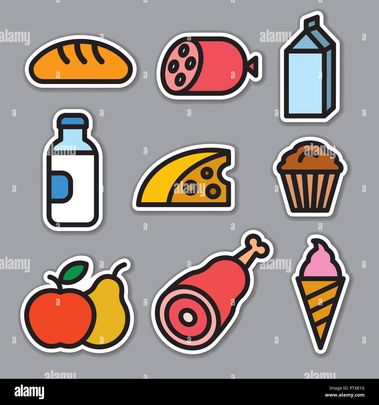 illustration of set food and grocery stickers Stock Vector Image & Art ...
