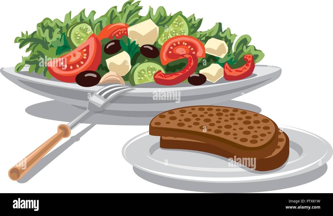 illustration of fresh greek salad with lettuce, tomatoes and olives ...