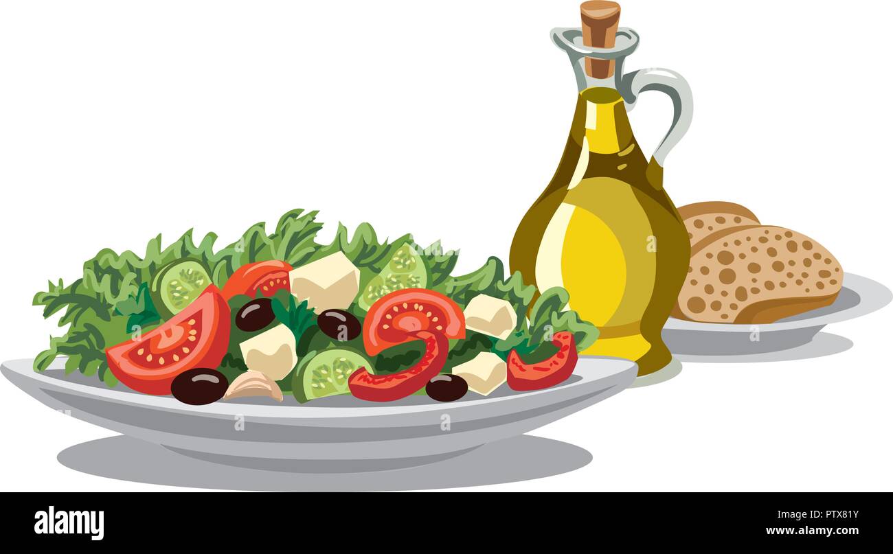 illustration of fresh greek salad with lettuce, tomatoes and olives ...