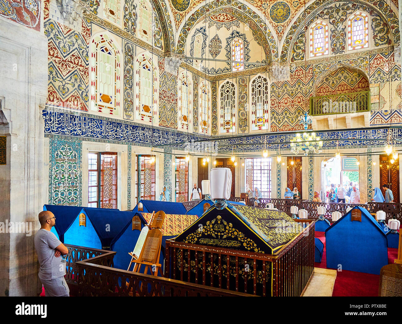 Istanbul, Turkey - July 8, 2018. Citizens visiting the Tomb of Sultan ...