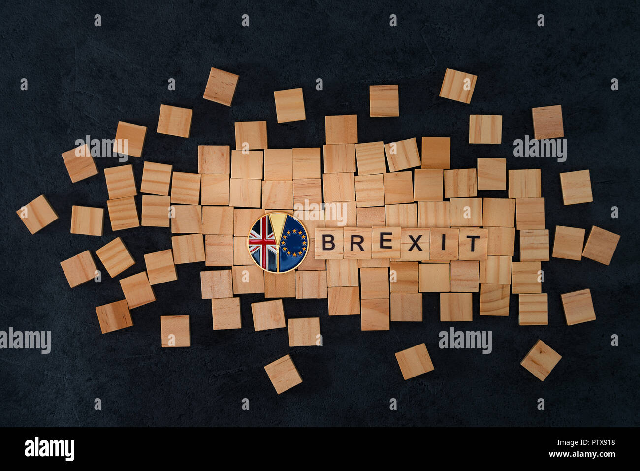 Brexit Concept - National Flag Gold Coin and English Words Stock Photo ...