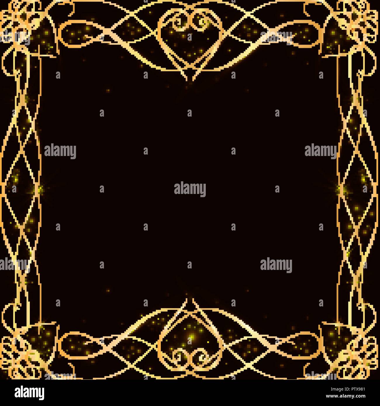 Vector golden frame with hearts effects of light. Preparation for ...