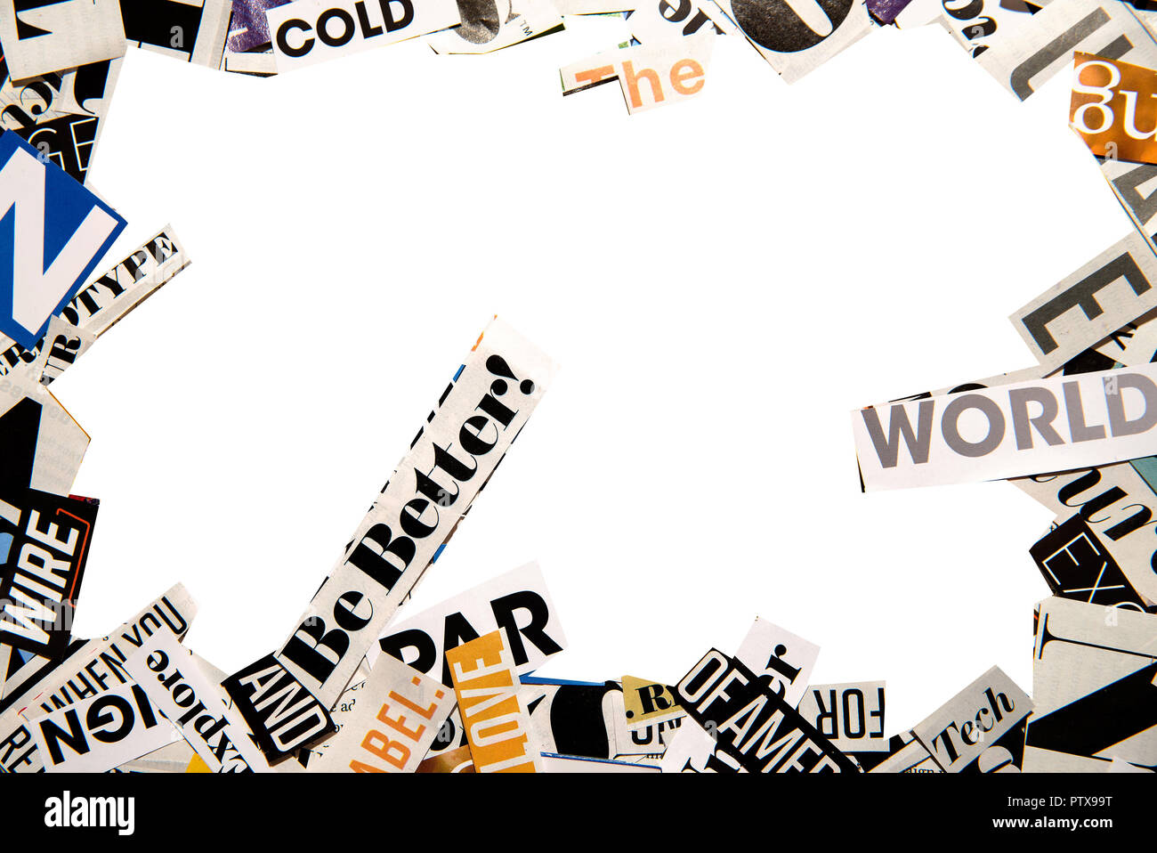 words cut from a magazine on a white background Stock Photo - Alamy