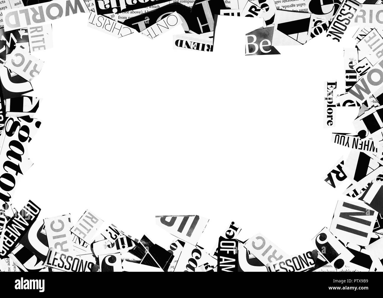 words cut from a magazine on a white background Stock Photo - Alamy