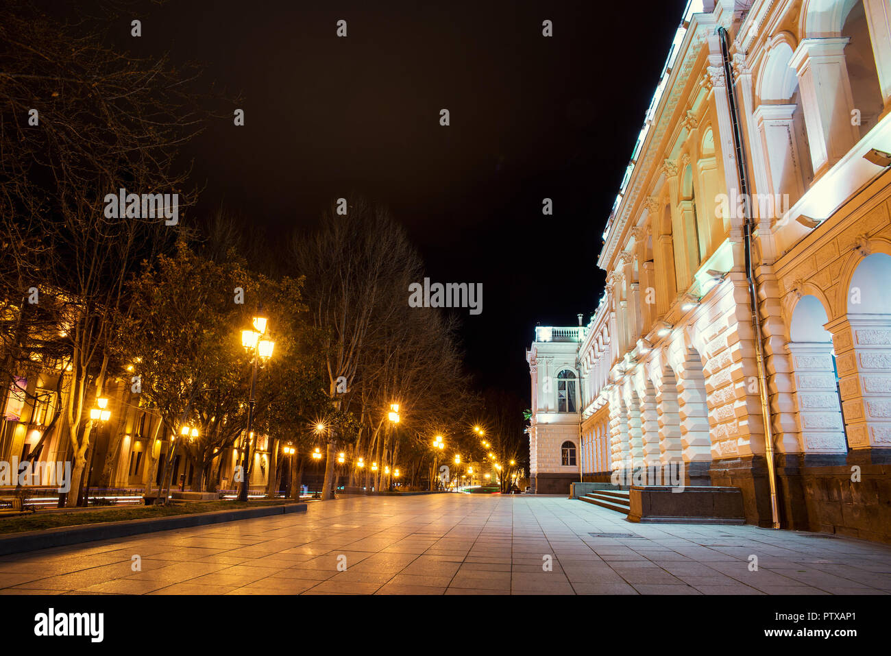beautiful street Shota Rustaveli in Tbilisi by night Stock Photo - Alamy