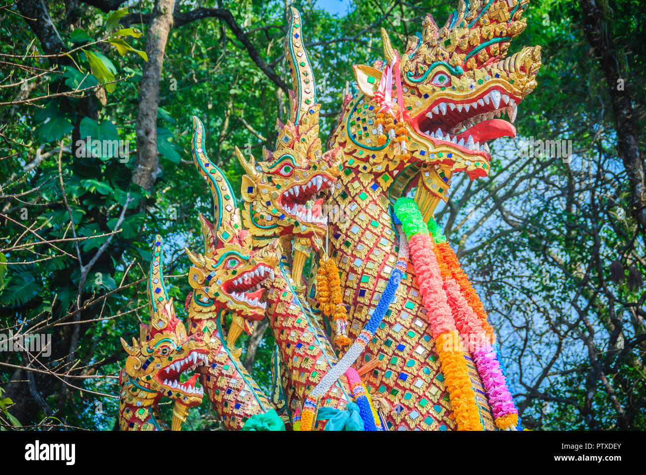 Beautiful naga statue at the staircase leading to the temple of Wat ...