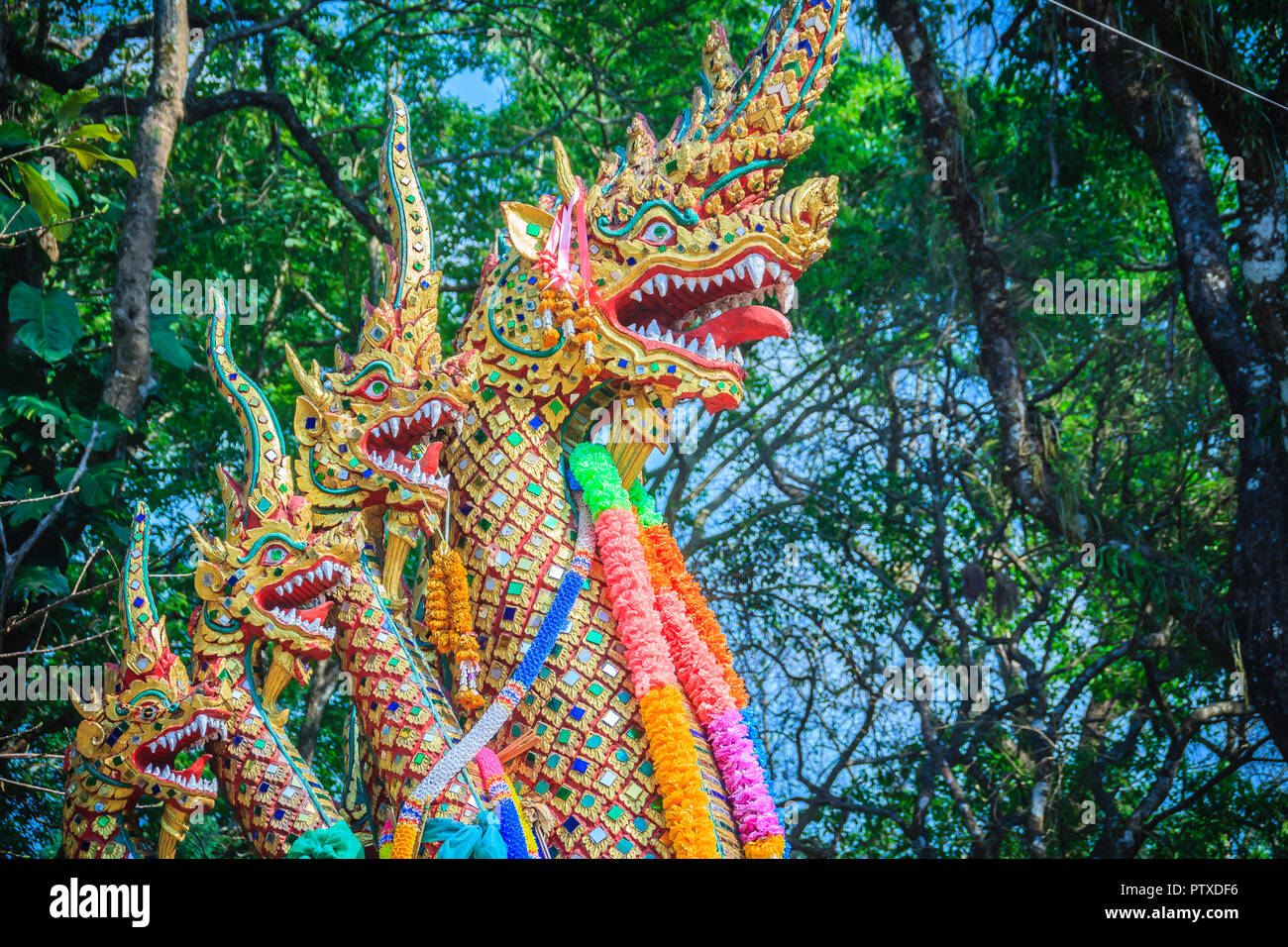 Beautiful naga statue at the staircase leading to the temple of Wat ...