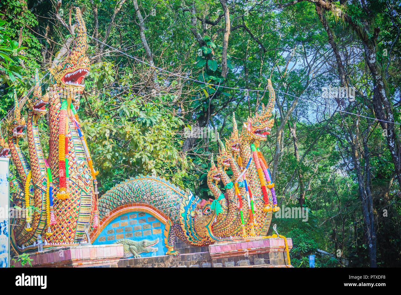 Beautiful naga statue at the staircase leading to the temple of Wat ...