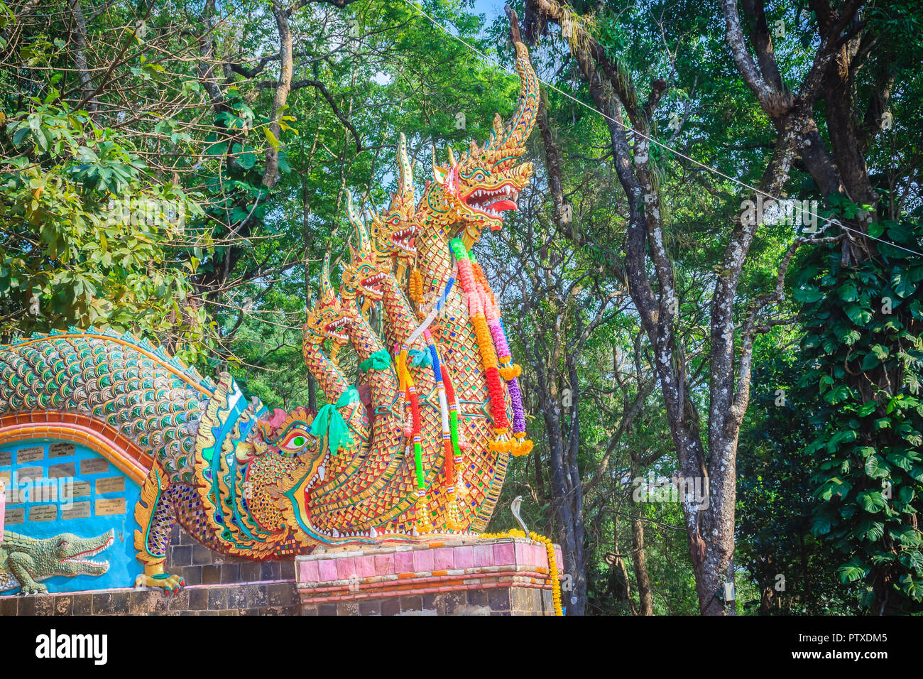 Beautiful naga statue at the staircase leading to the temple of Wat ...