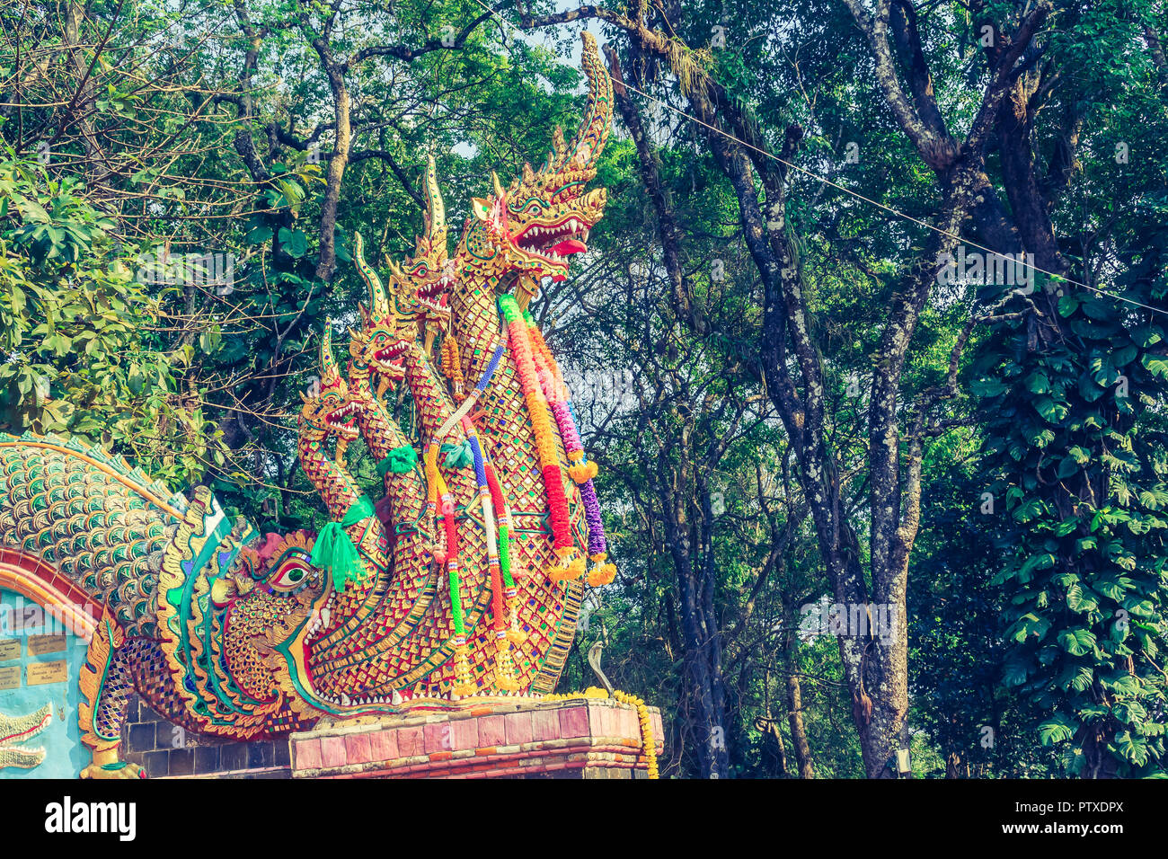 Beautiful naga statue at the staircase leading to the temple of Wat ...