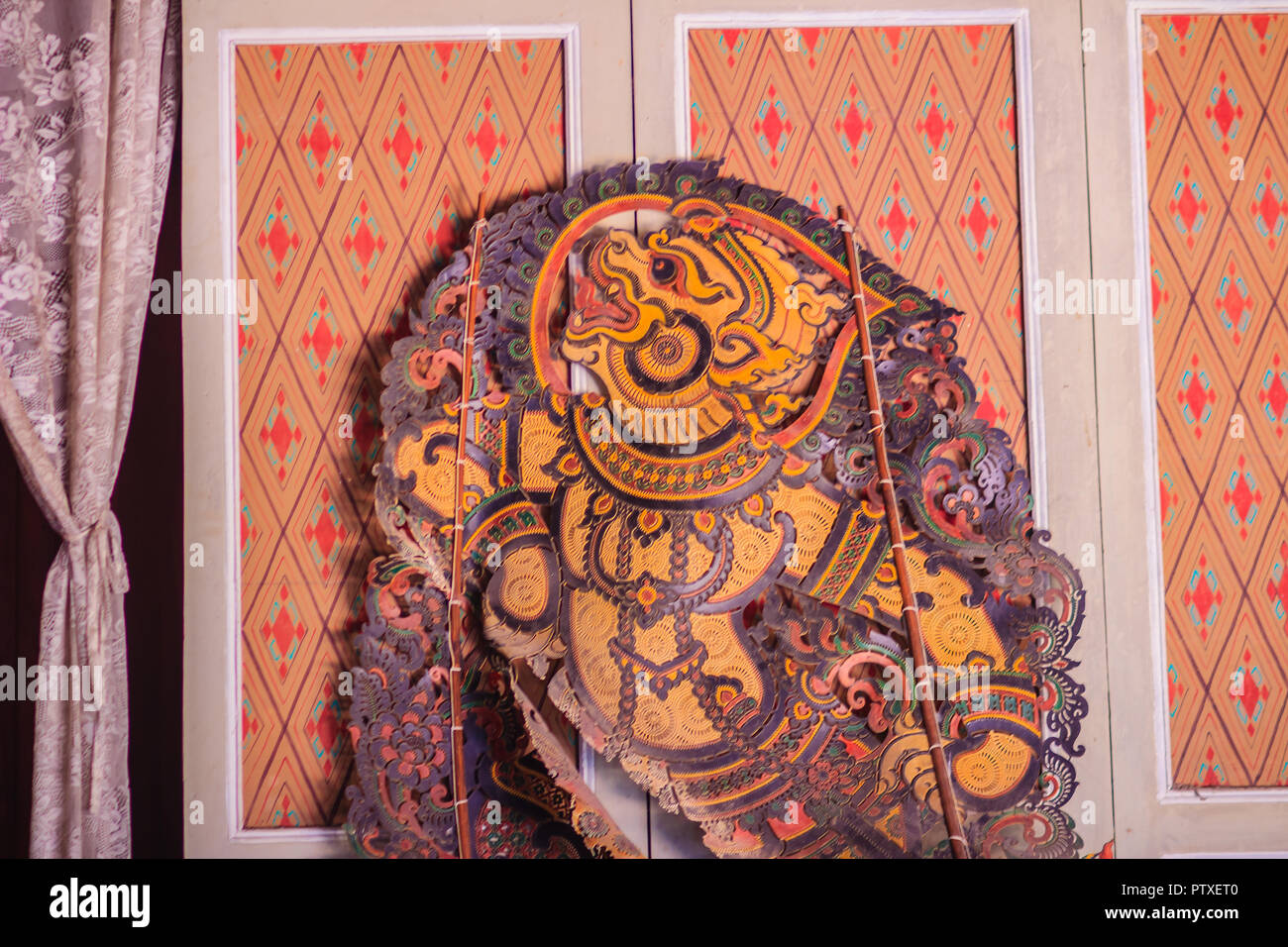 Beautiful pattern of Hanuman shadow puppet figure. The puppet was made ...