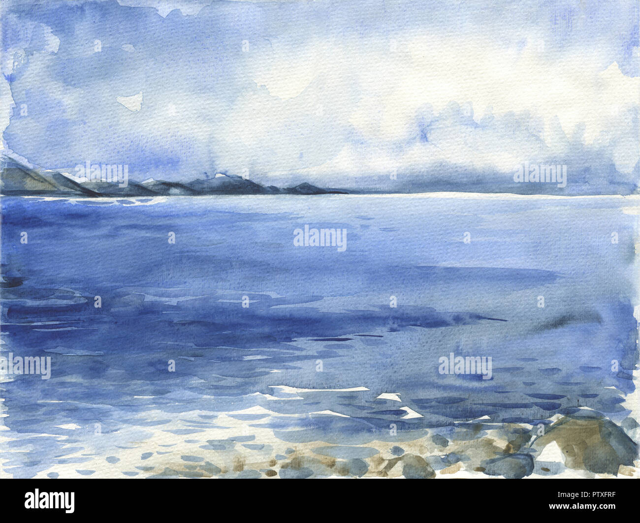 Ocean watercolor hand painting illustration Stock Photo - Alamy