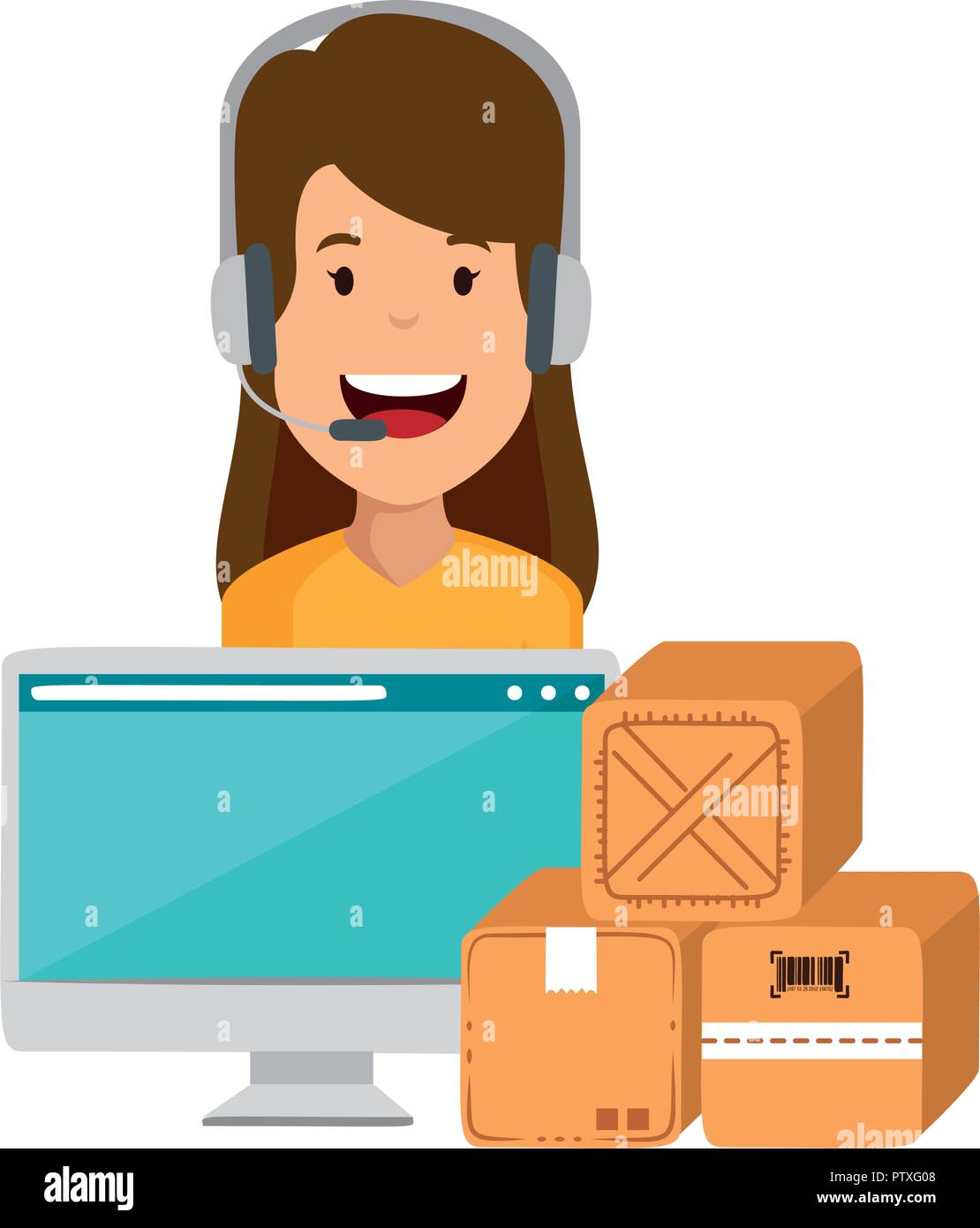 logistic woman agent with headset and computer vector illustration ...